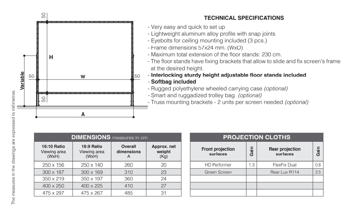 Ecran de projection professionnel évènementiel ZEN SCREEN de 2.50 ...